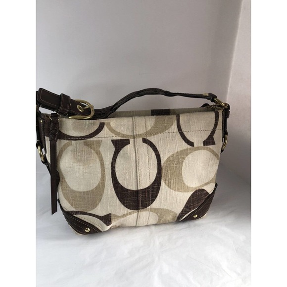 Coach | Bags | Coach Signature Purse Brown White Canvas Handbag Coach ...